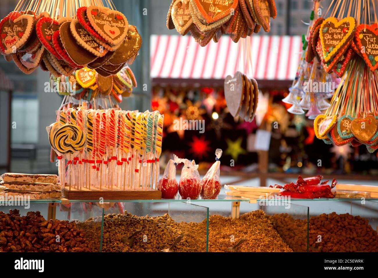 Gingerbreads, candies and nuts displayed on a Christmas market stall in ...