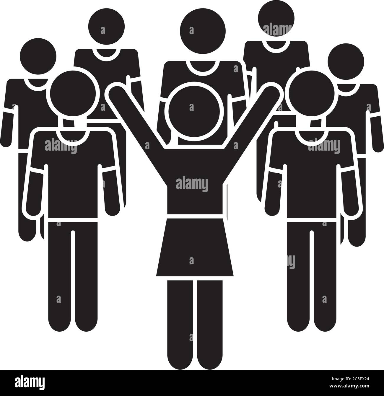 pictogram excited woman and men standing around over white background ...