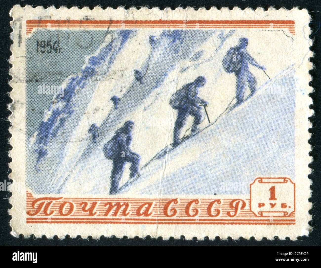RUSSIA - CIRCA 1954: stamp printed by Russia, shows Mountain climbing ...