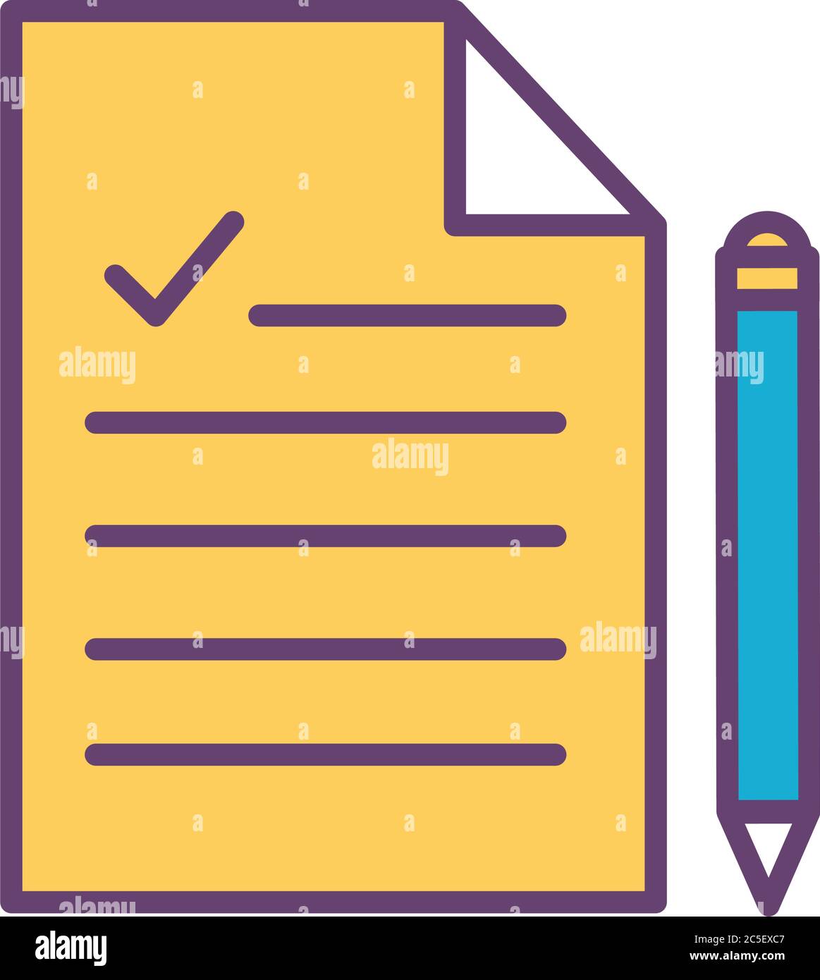 School exam with check mark and pencil line and fill style icon design ...