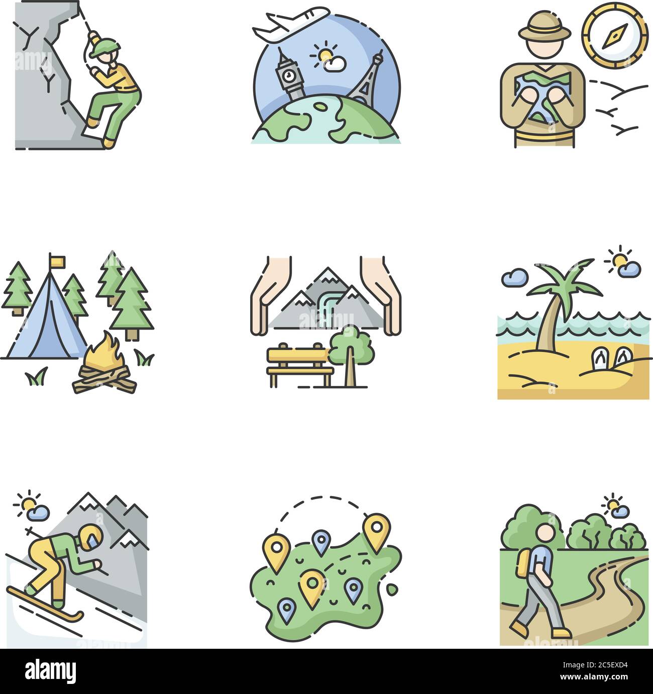 Rest and travel RGB color icons set Stock Vector Image & Art - Alamy