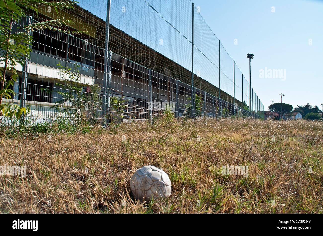 An old football on the pitch of the demolished Stade de la Palla ...