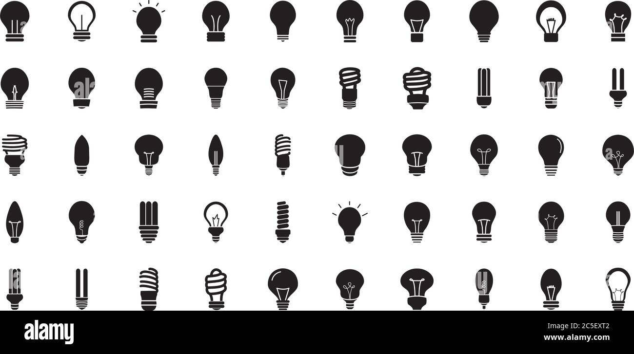 bulb lights icon set over white background, silhouette style, vector ...