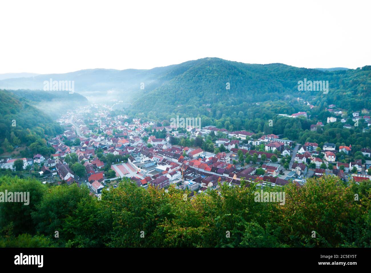 Aerial drone bird eye view photo of european village of central europe with red roofs and cozy ...