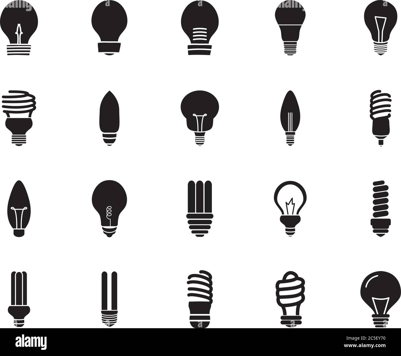 led bulb light and bulb lights icon set over white background ...