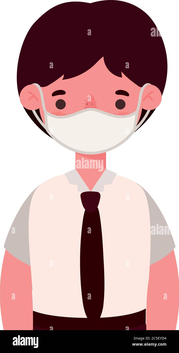 Boy kid with medical mask and uniform design, Back to school theme ...
