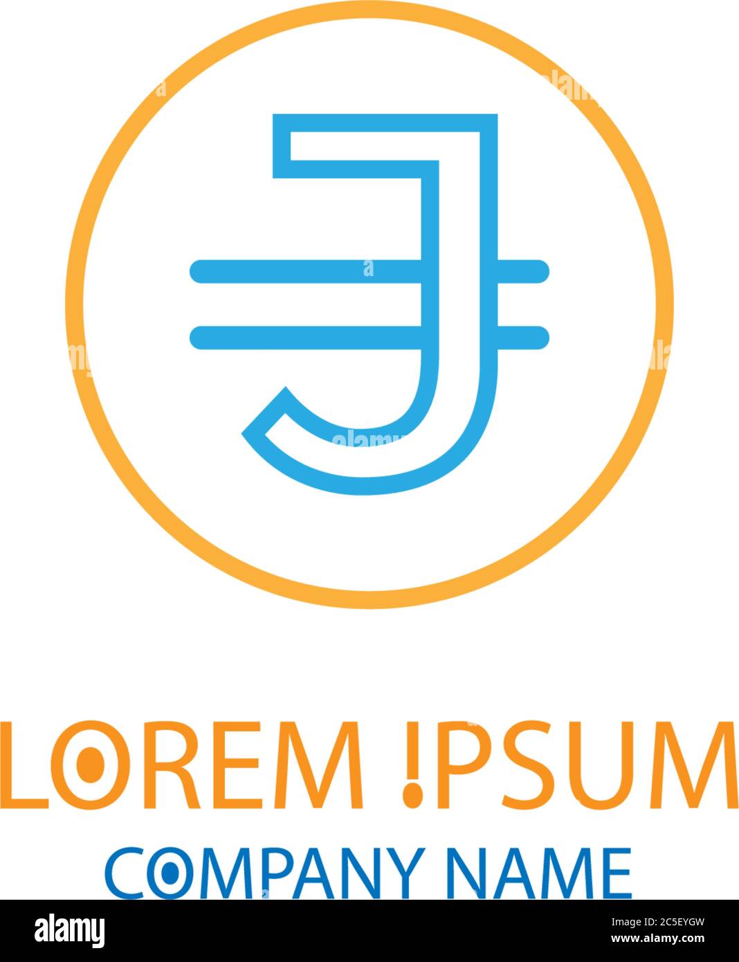Currency symbol letter J logo design concept in orange and blue colors ...