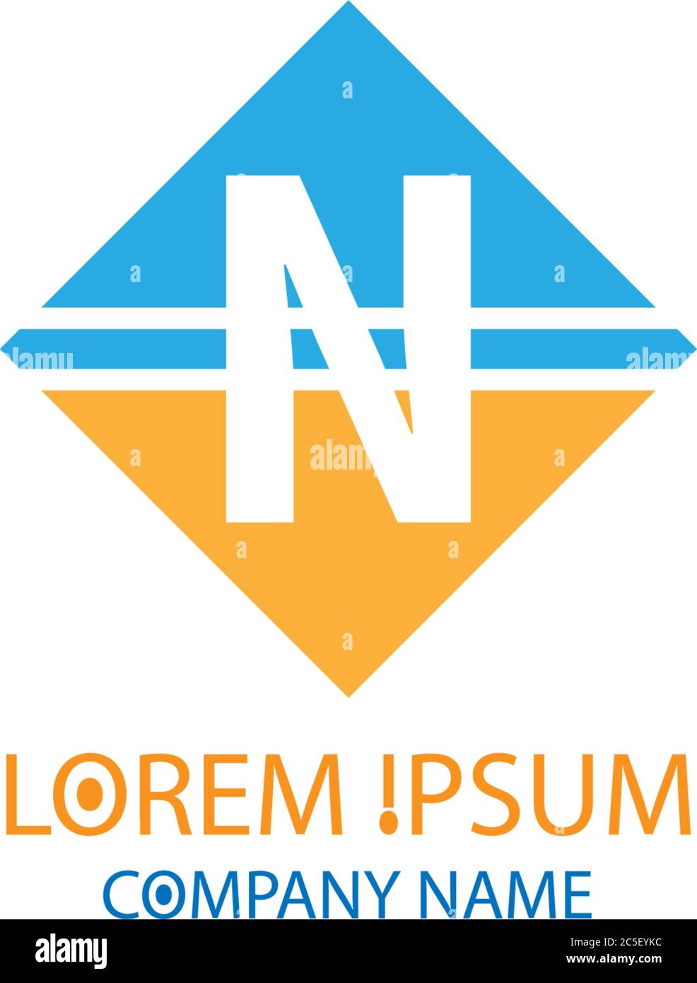 Currency symbol letter N logo design concept in orange and blue colors ...