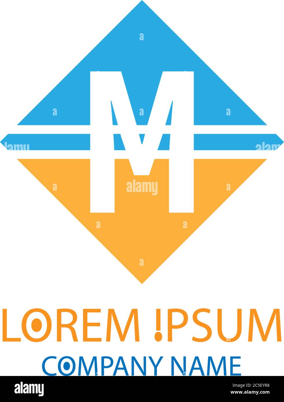 Currency symbol letter M logo design concept in orange and blue colors ...