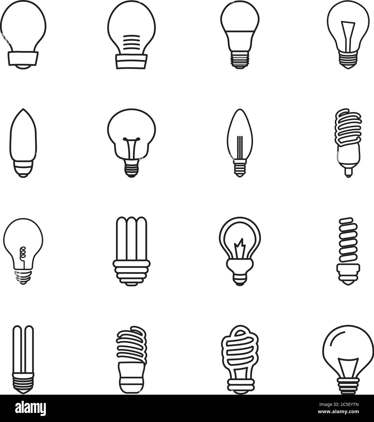 stick bulb light and bulb lights icon set over white background, line ...