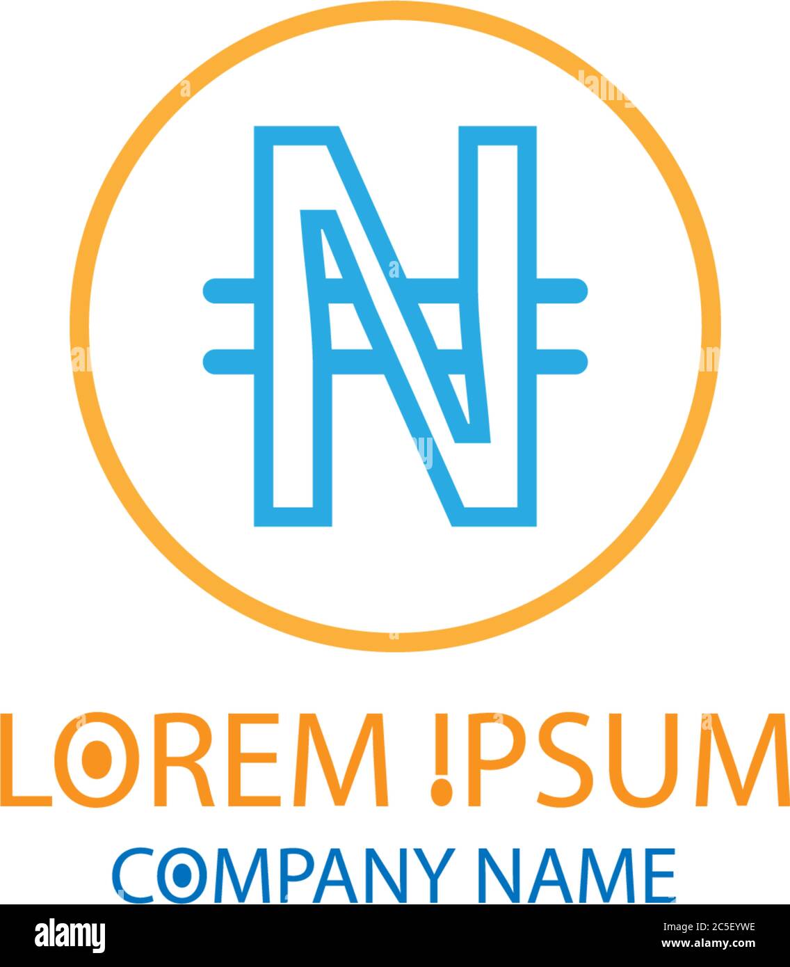 Currency symbol letter N logo design concept in orange and blue colors ...