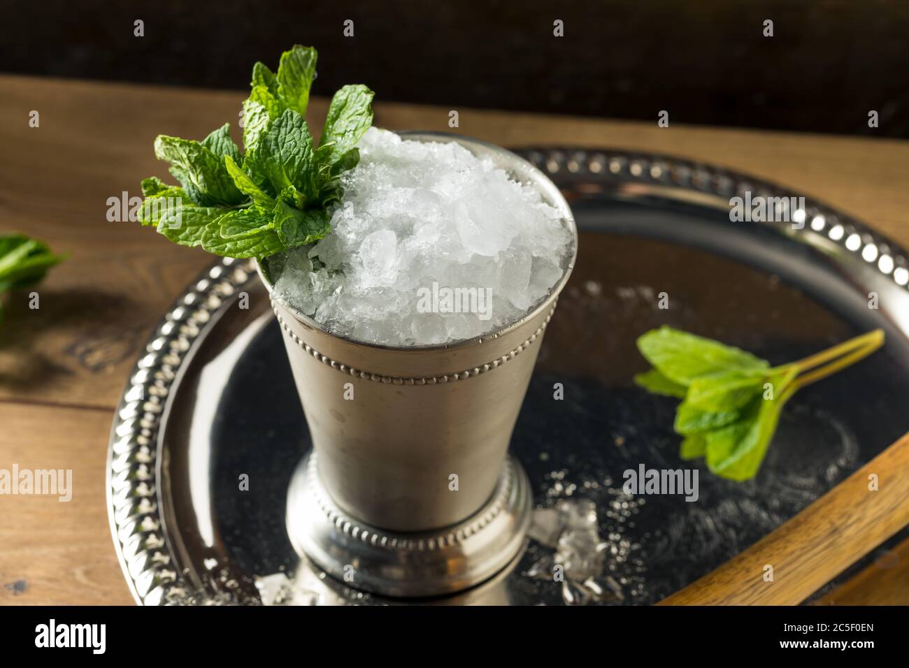 Frozen Boozy Bourbon Mint Julep in a Glass Stock Photo - Alamy