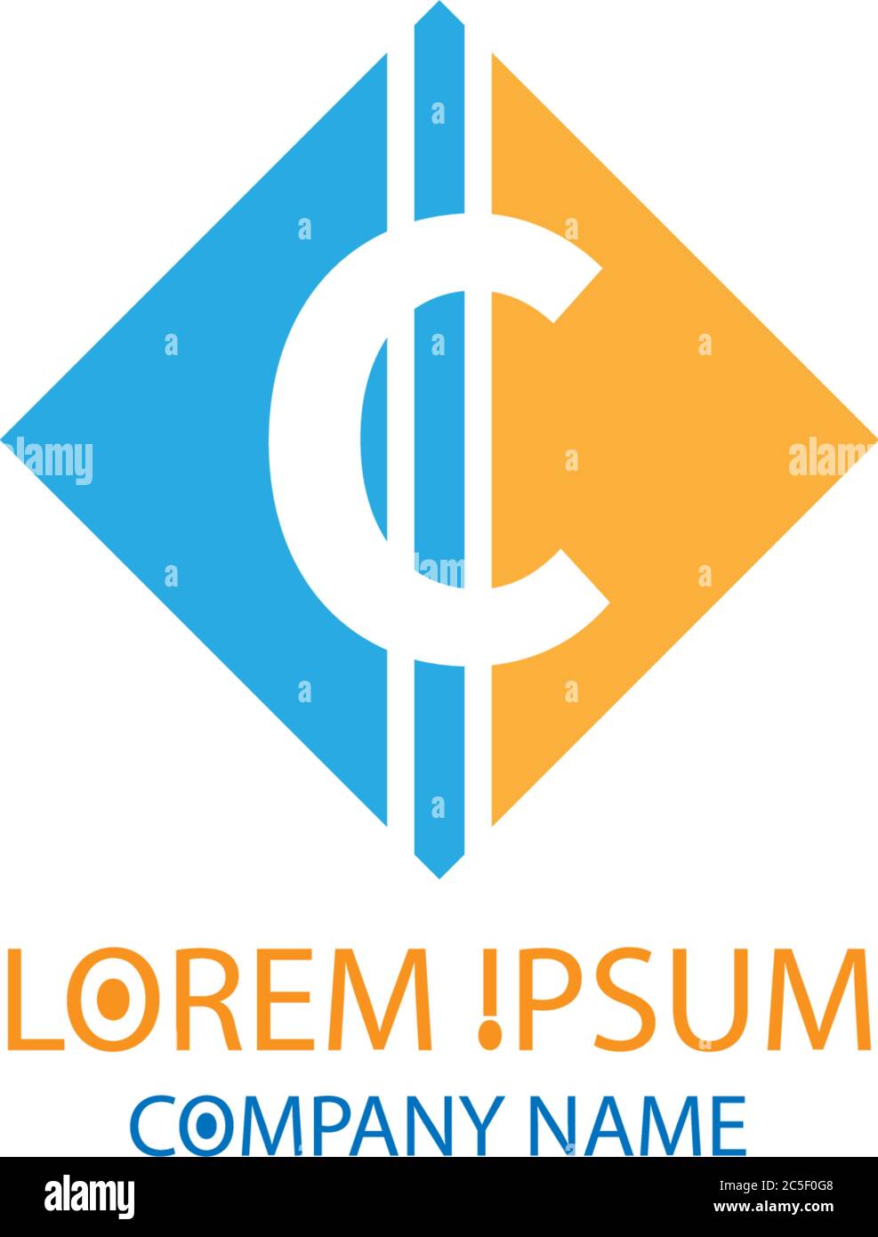 Currency symbol letter C logo design concept in orange and blue colors ...