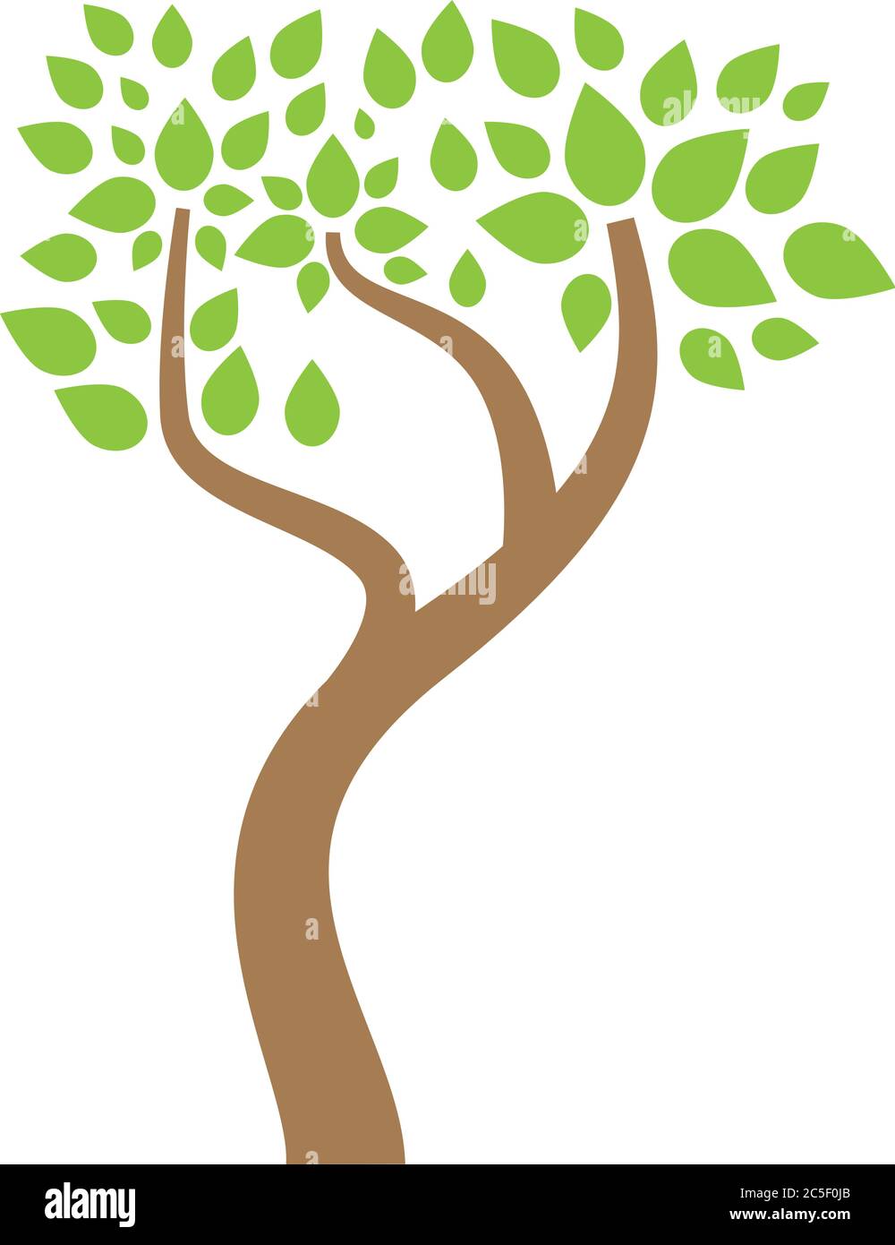 Tree Symbol Flat Design Vector Nature Illustration Branches With Green Leaves On A White