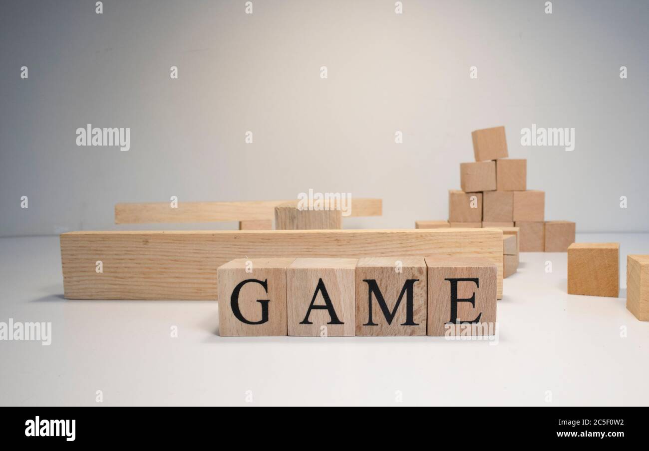 game word made of wooden cubes. Construction from cubes in the ...