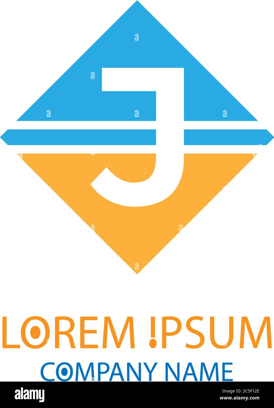 Currency symbol letter J logo design concept in orange and blue colors ...