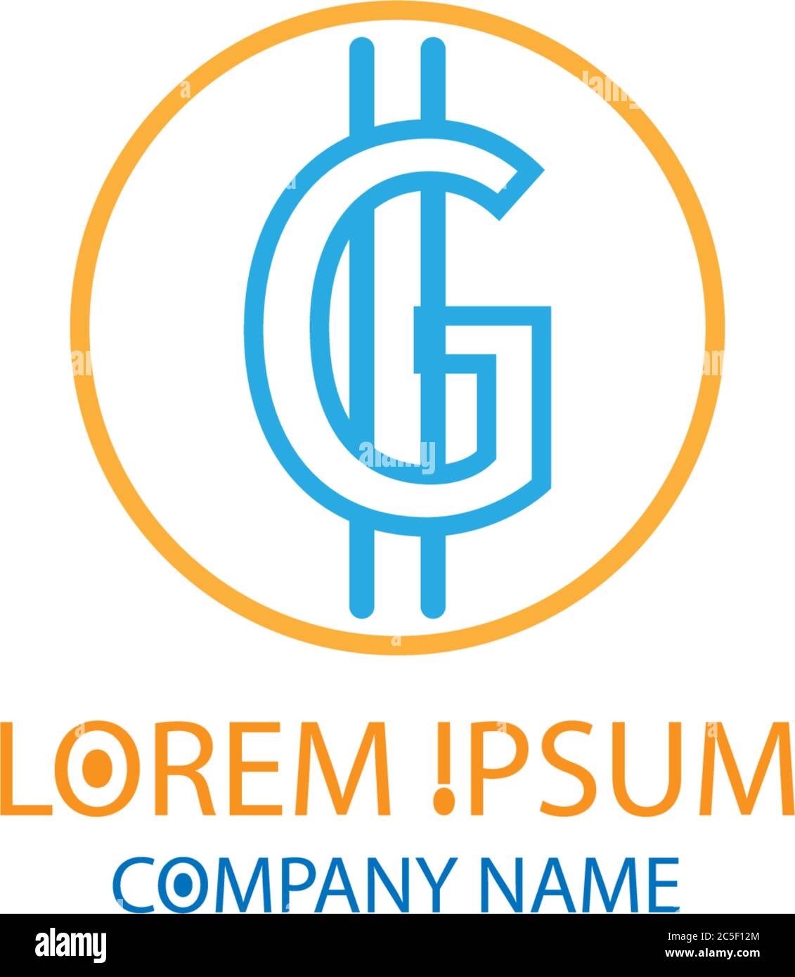 Currency symbol letter G logo design concept in orange and blue colors ...