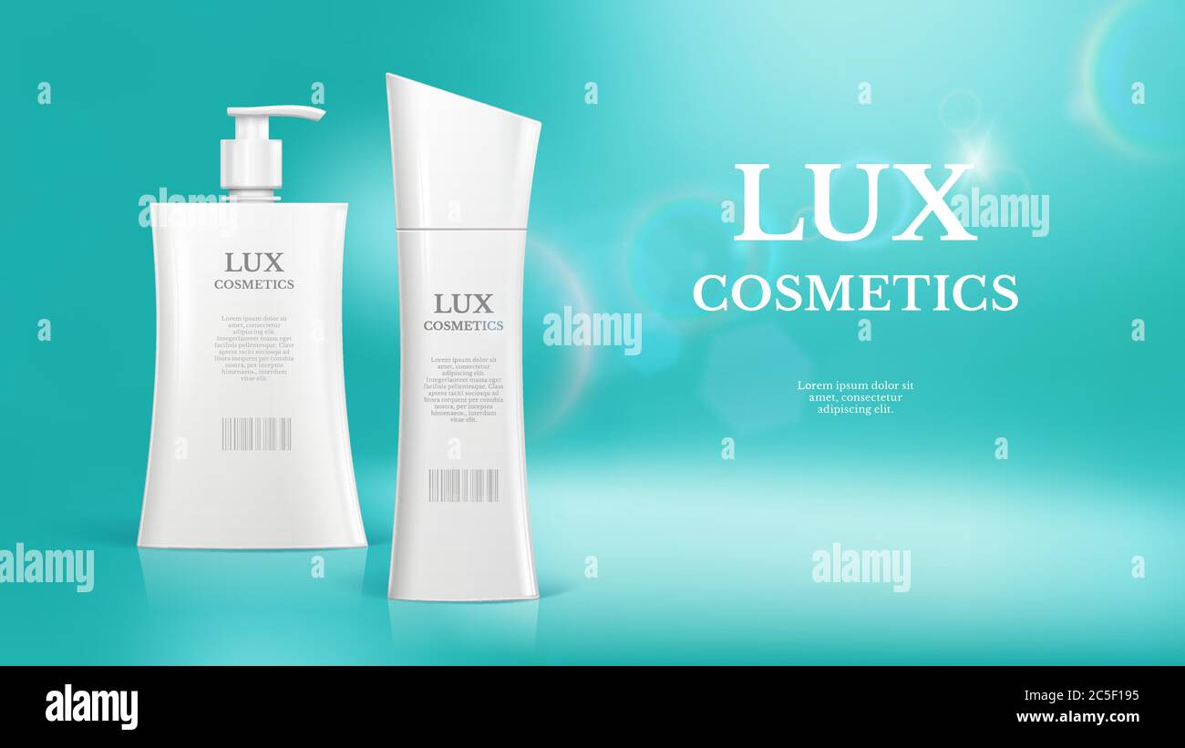 Realistic luxury cosmetic bottles. Package with design for cream, soup ...