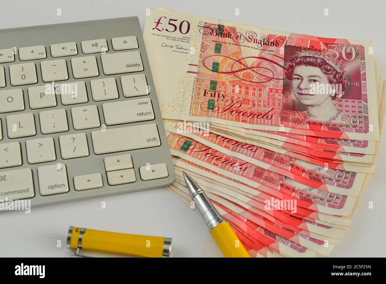 British money Fifty pound note, on white background ,Financial Concept ...