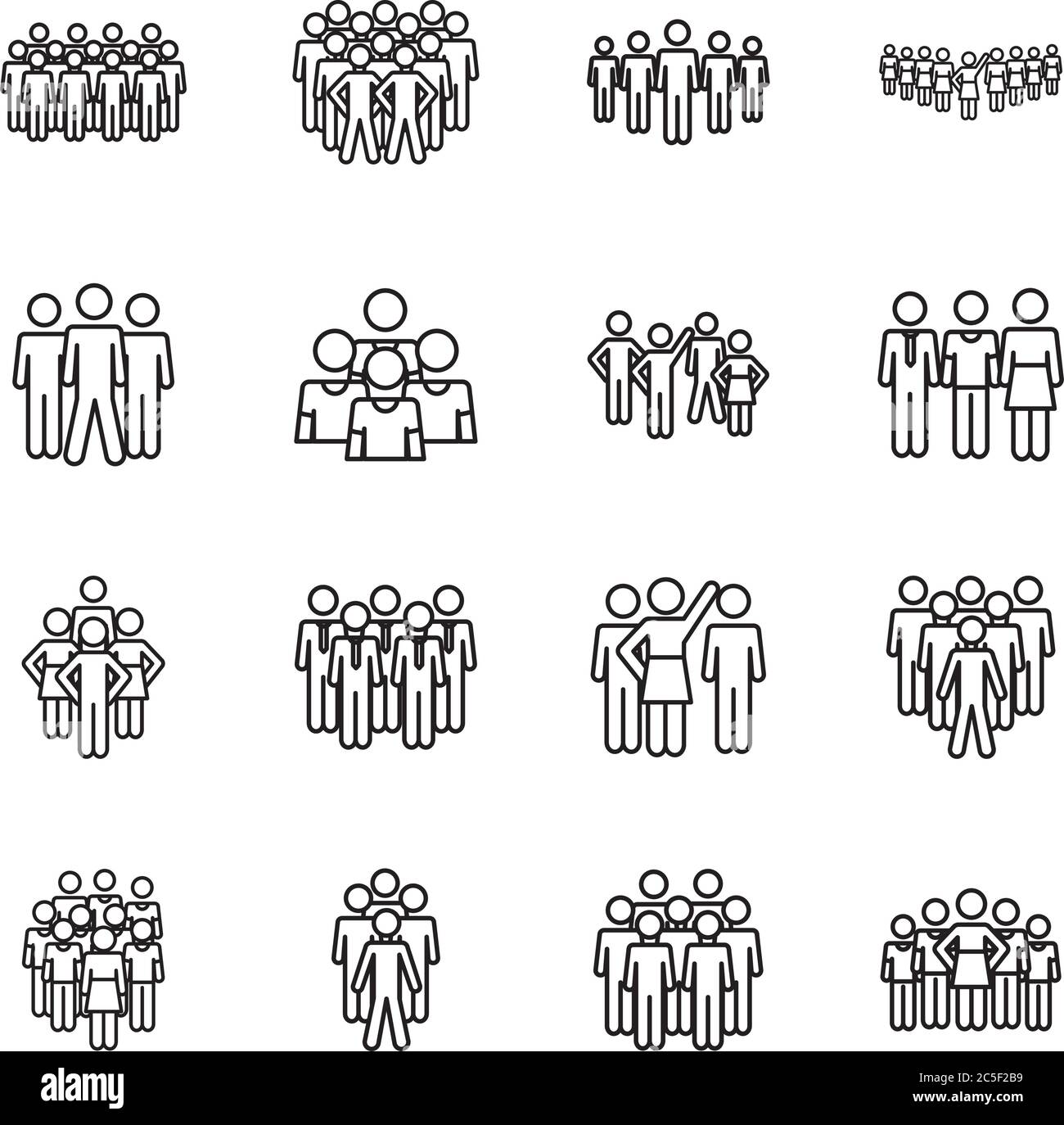 pictogram crowd and people icon set over white background, line style ...
