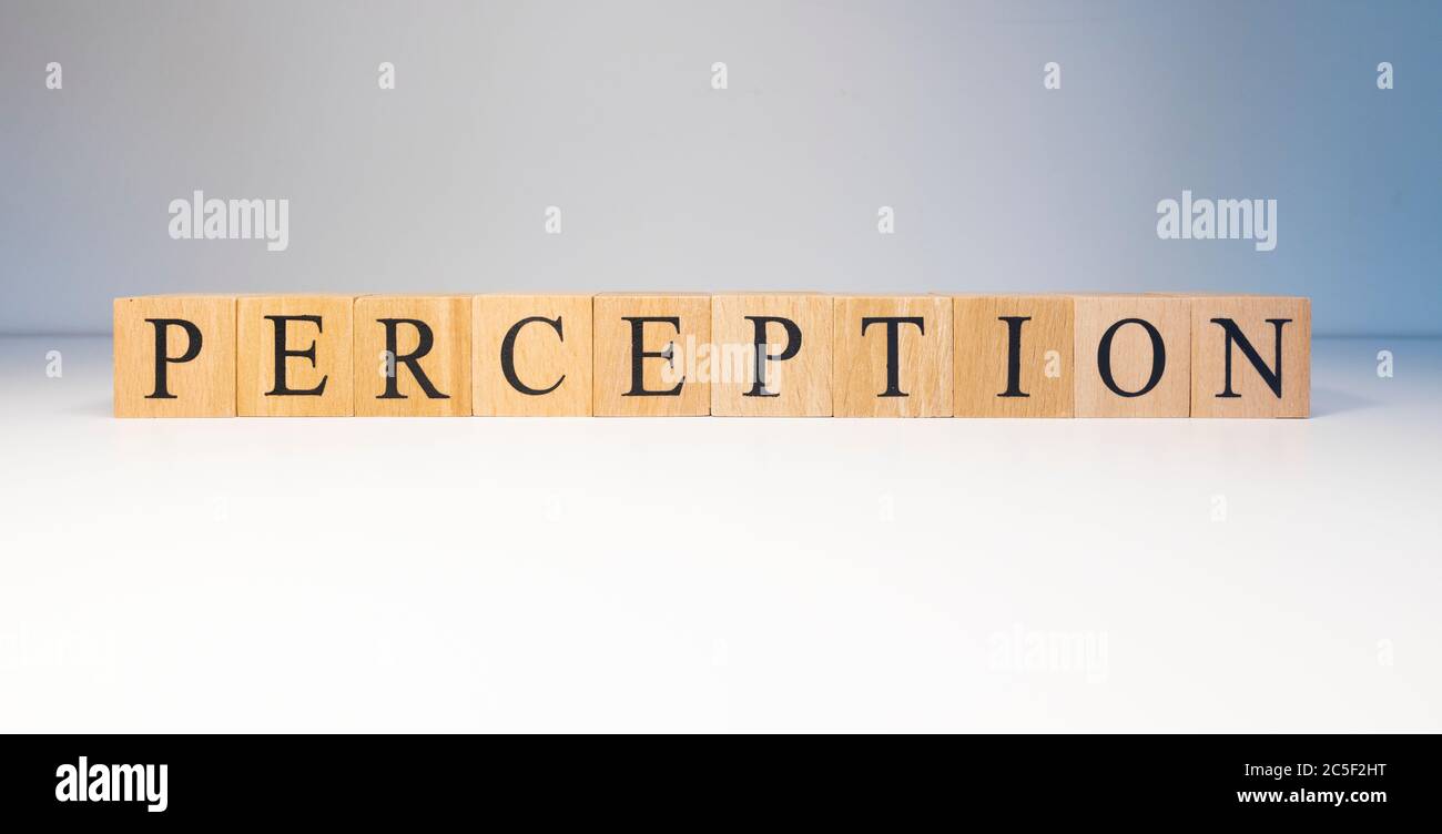Perception text from wooden cubes. Photo was taken in a white ...