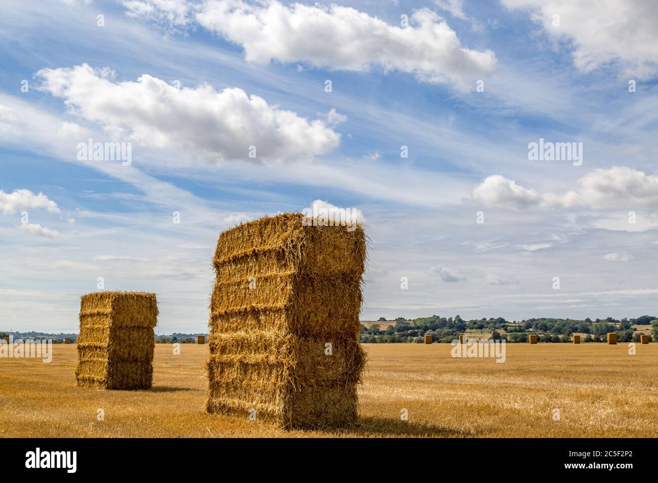 Haystacks in a Kent field following harvesting Stock Photo - Alamy