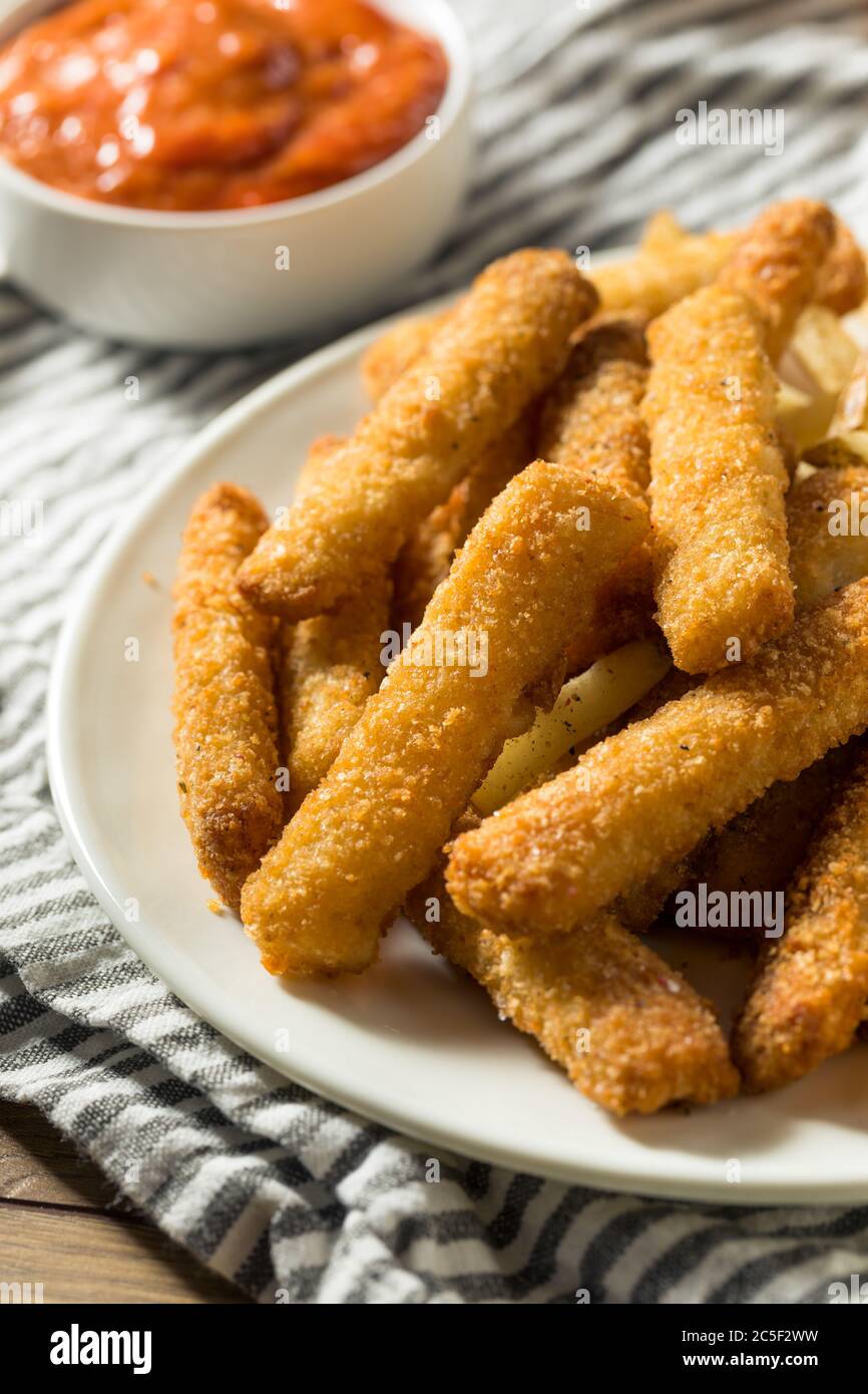 Homemade Deep Fried Fish Sticks and Fries with Dip Stock Photo - Alamy