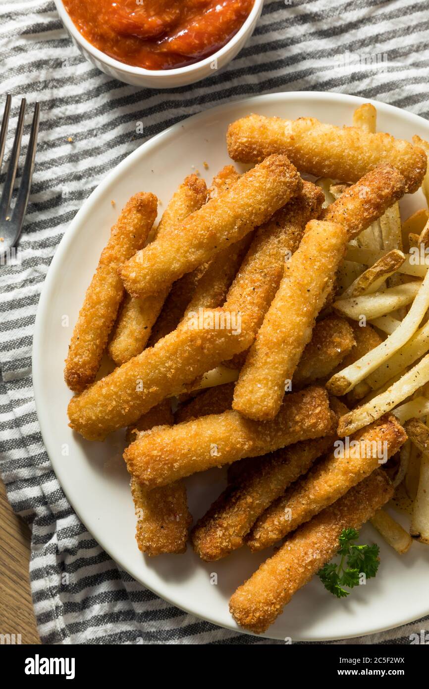 Homemade Deep Fried Fish Sticks and Fries with Dip Stock Photo - Alamy