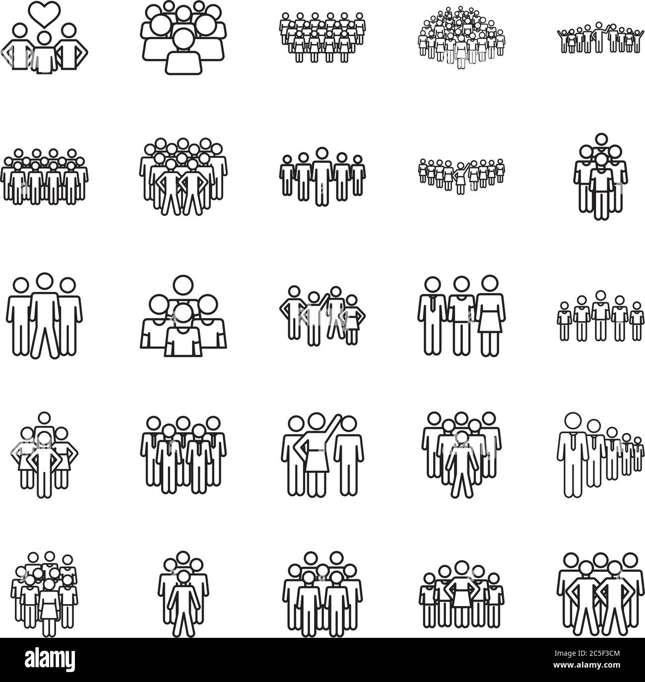pictogram groups of people icon set over white background, line style ...