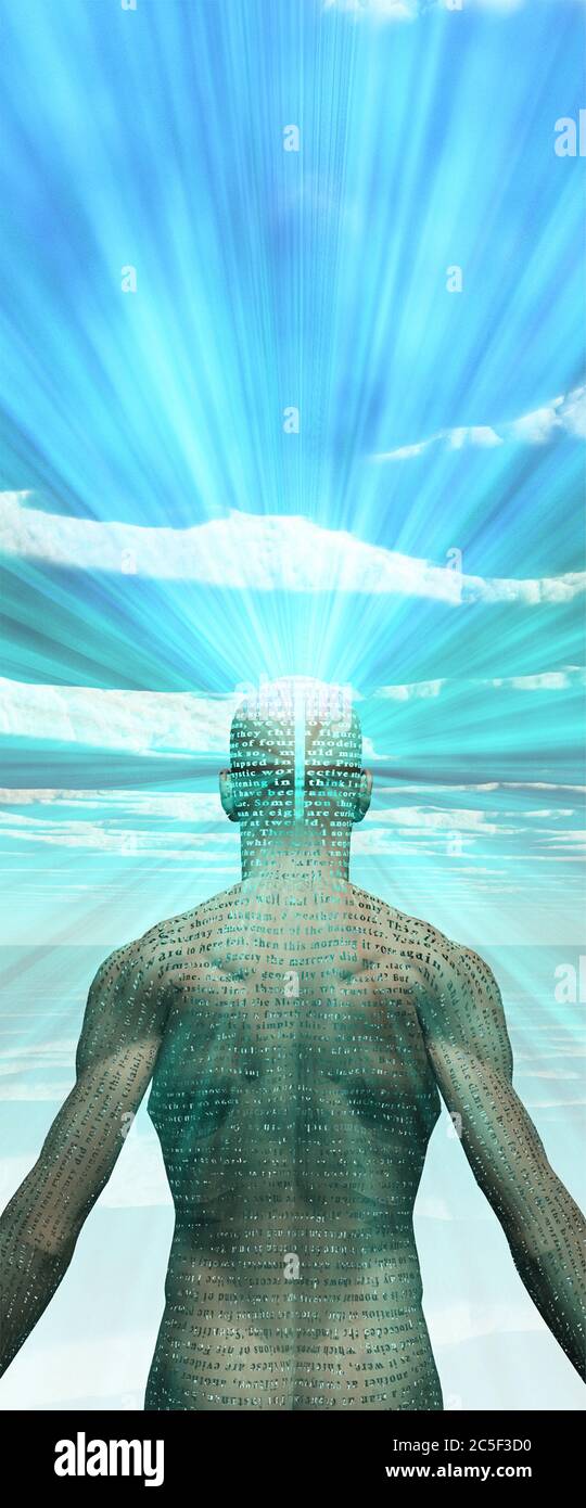 Man radiates light from text on his skin Stock Photo - Alamy