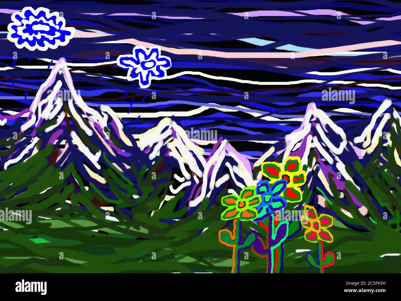 Children's drawing landscape Stock Photo - Alamy