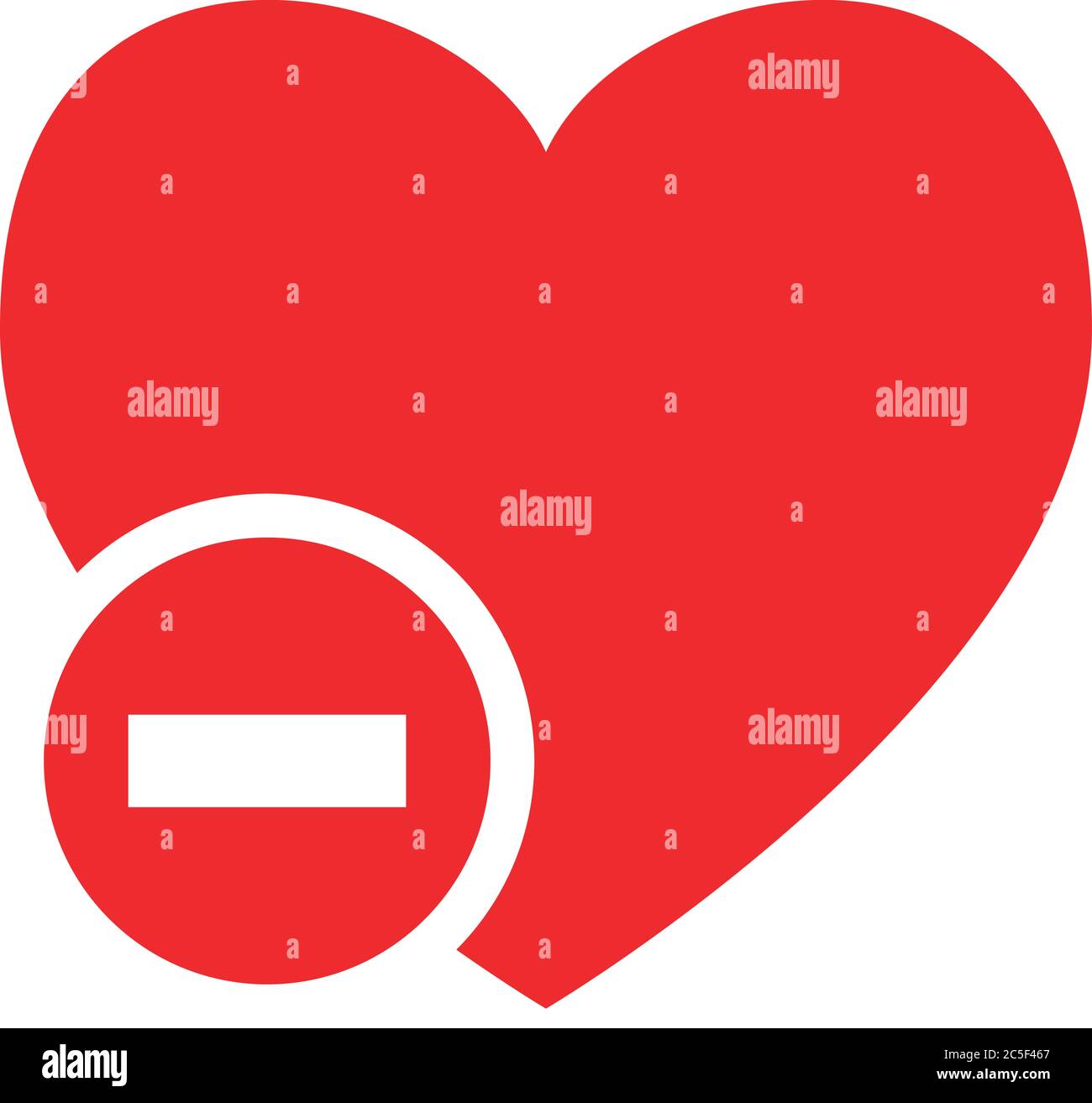 Red heart with no entry sign illustration minus block mobile app button ...