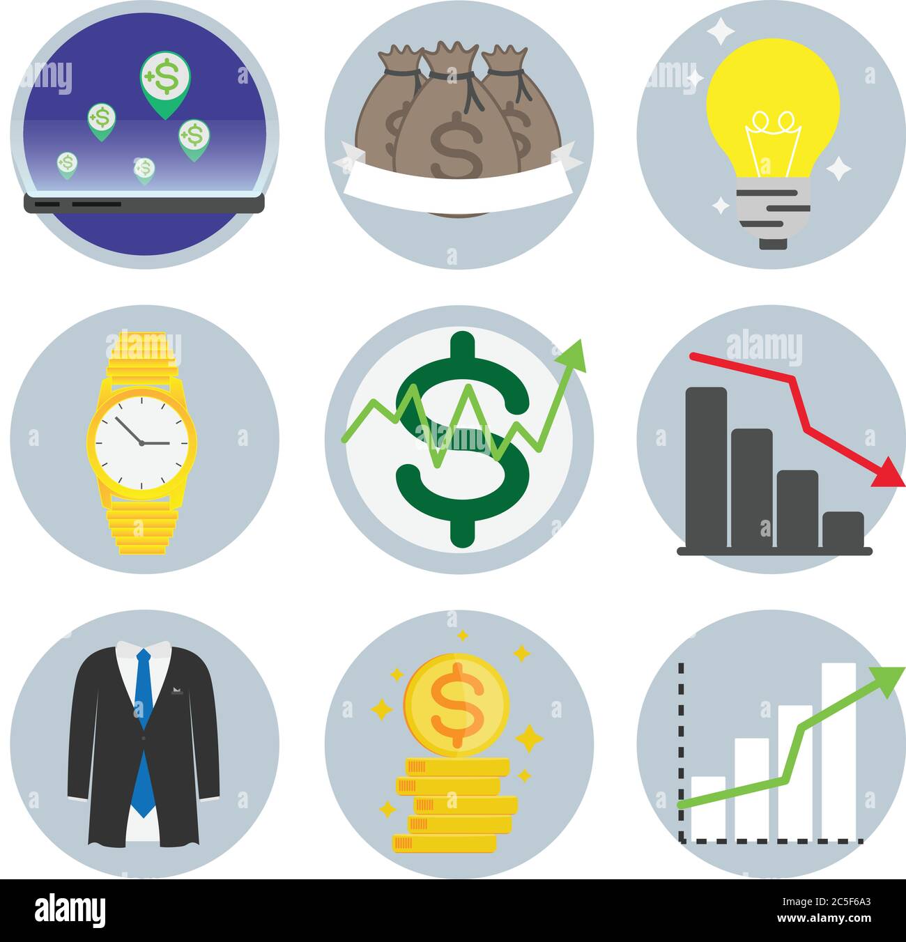 Finance Business Entrepreneur Icon Set. Money Dollar Sign coin suit ...