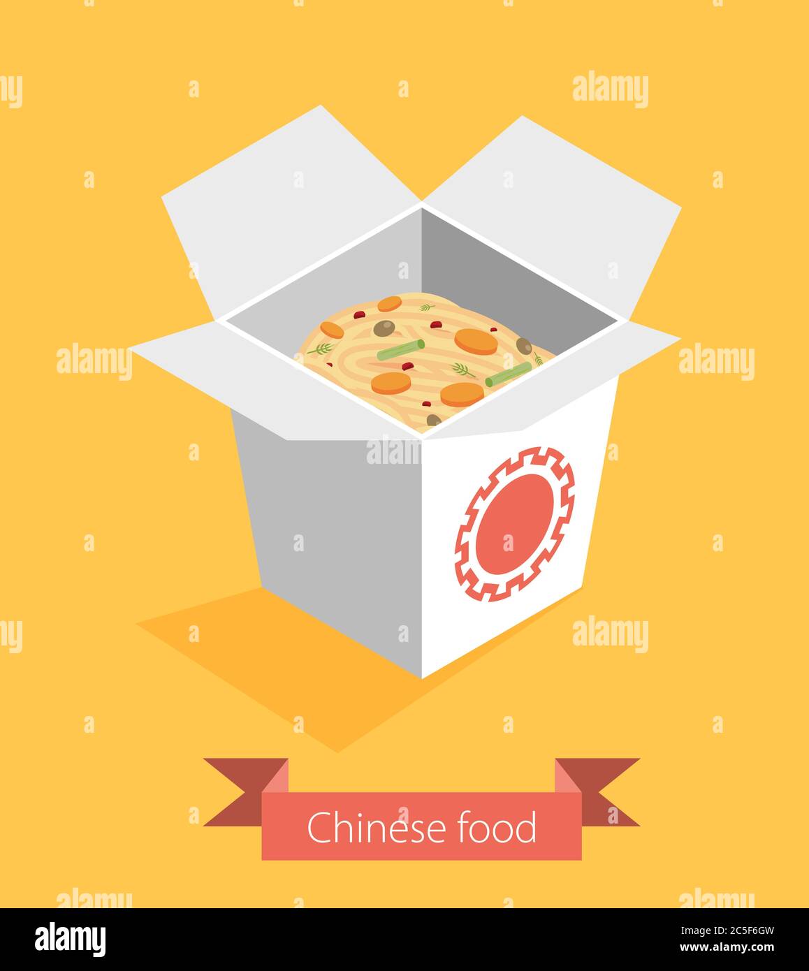 Chinese restaurant opened take out box filled with noodles Stock Vector ...