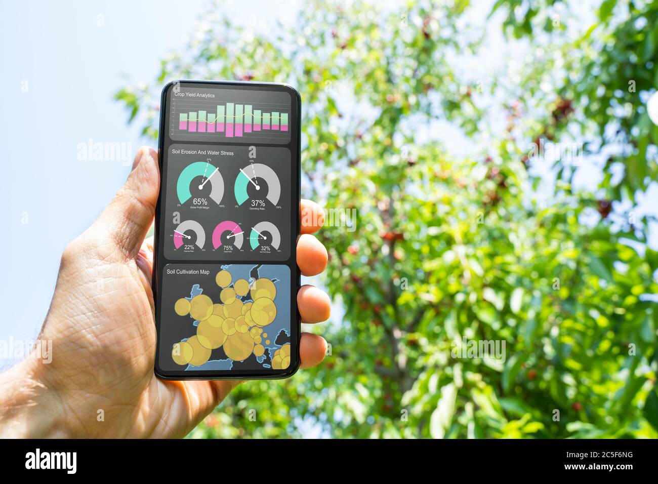 Smart Farming Digital Technology Agriculture App At Farm Stock Photo ...