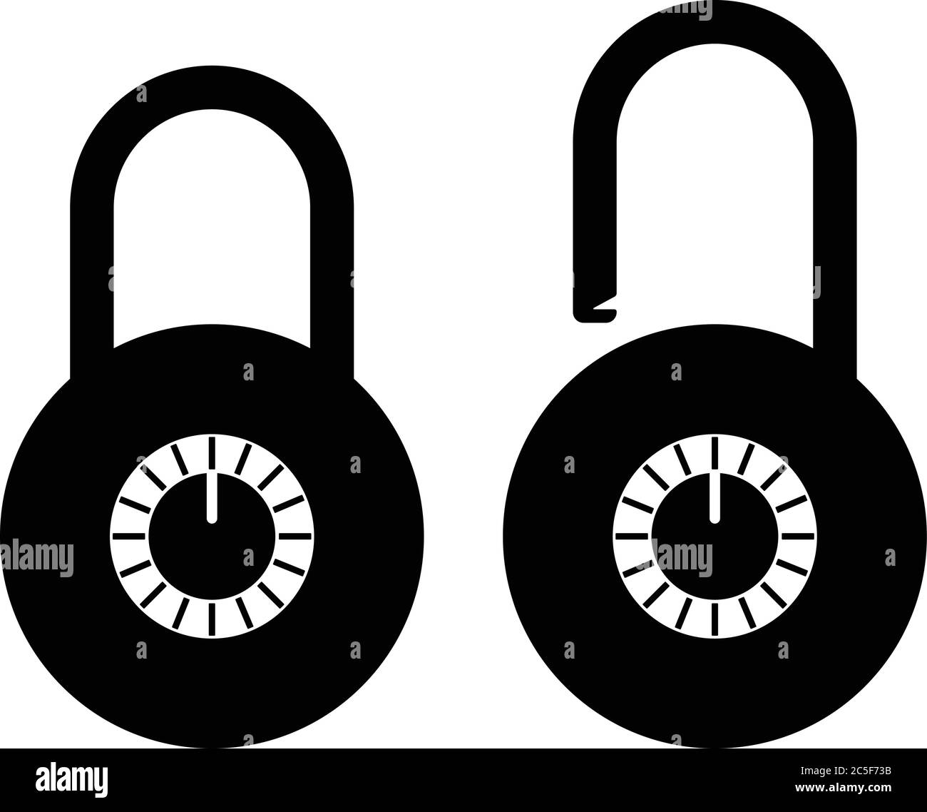 Padlock Lock Combination Code Password Open And Close Icon Set Vector