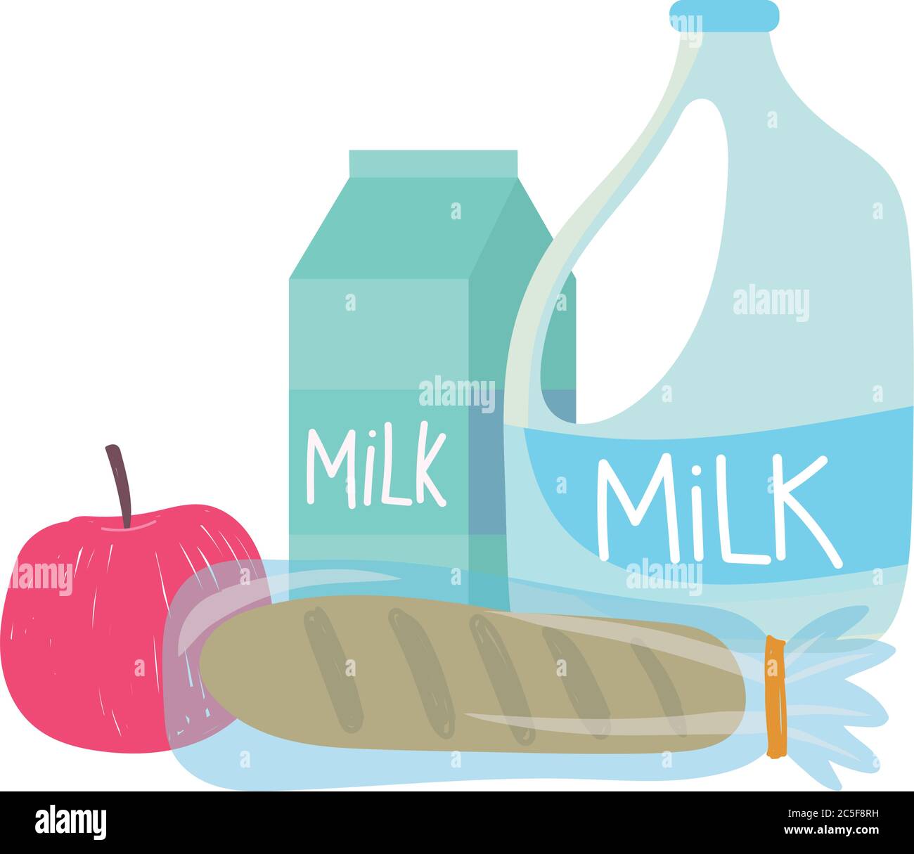 online market, bread apple milk box and bottle, food delivery in ...