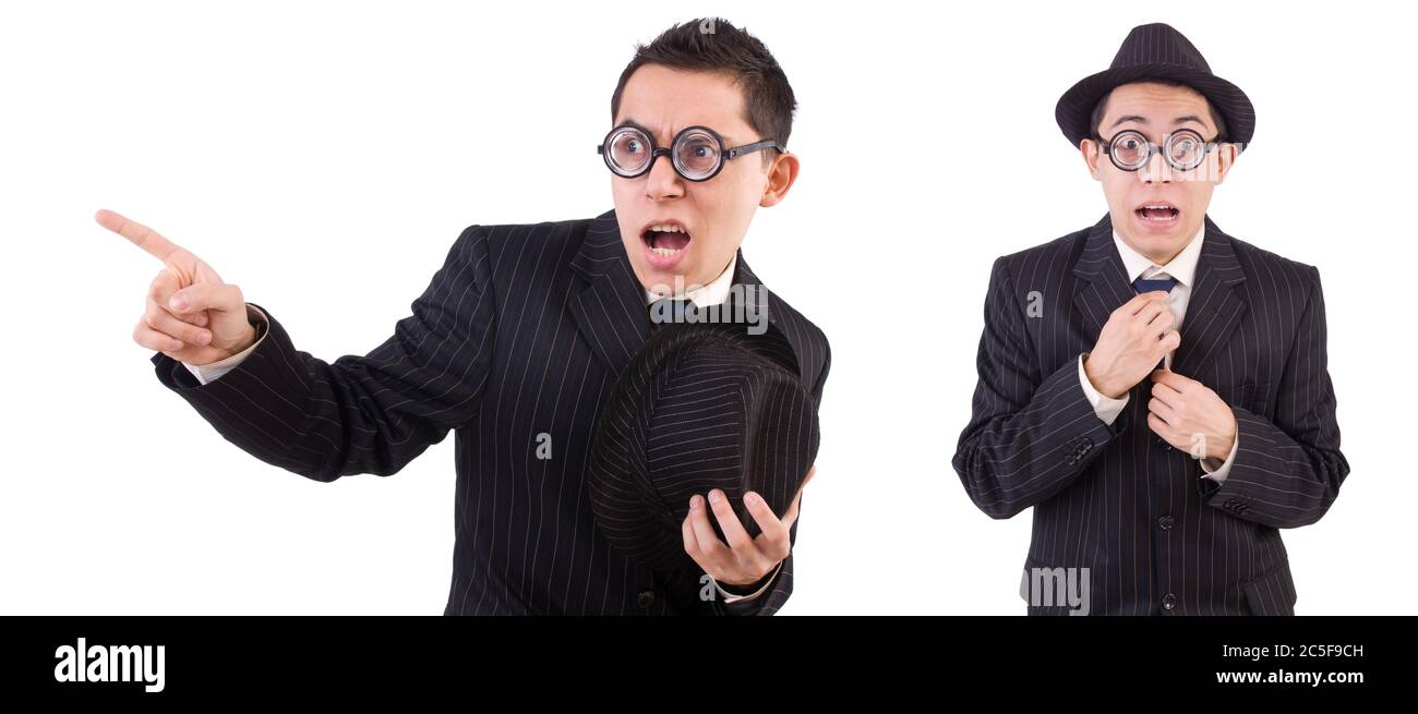 The funny gentleman in striped suit isolated on white Stock Photo - Alamy