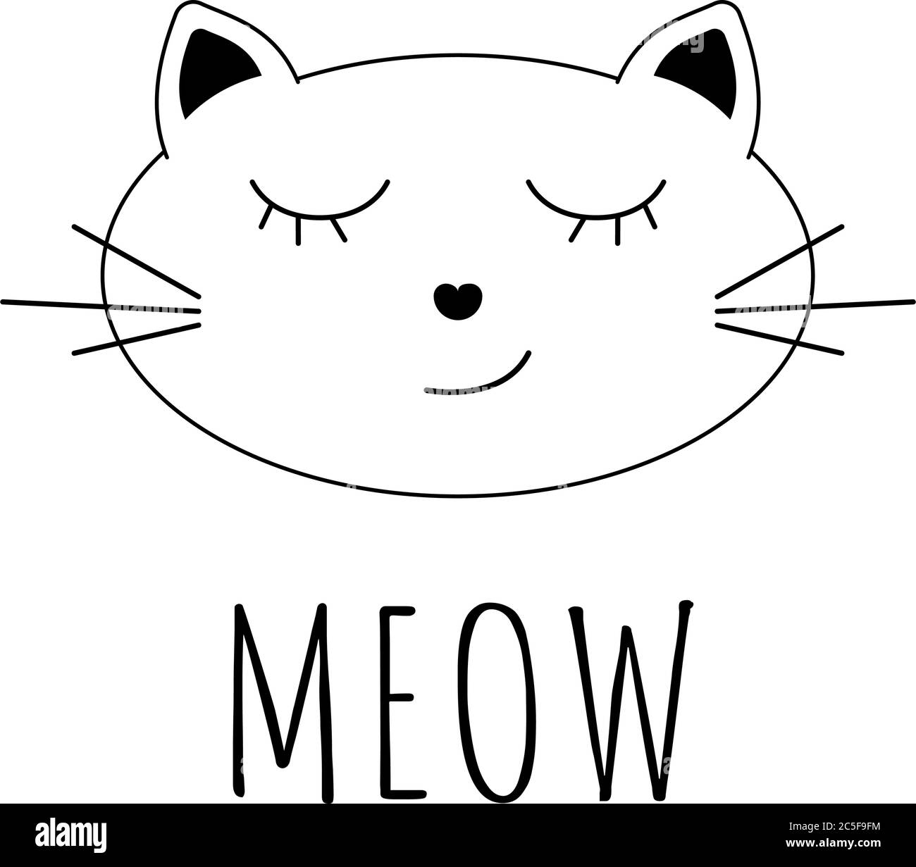 Smiling cat cartoon icon with MEOW text isolated on white background ...