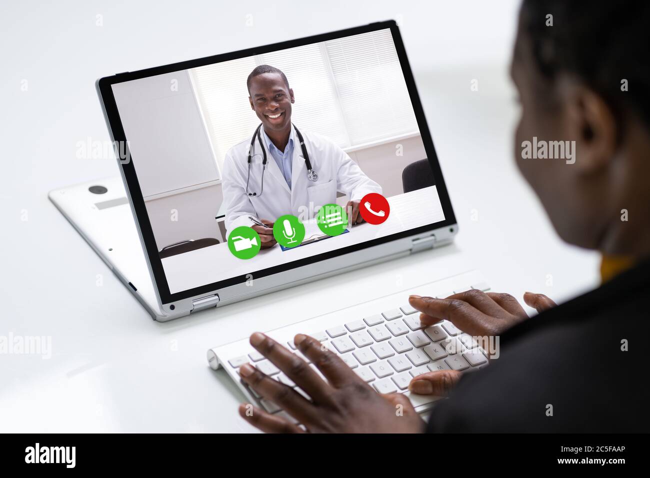Woman video call doctor hi-res stock photography and images - Alamy