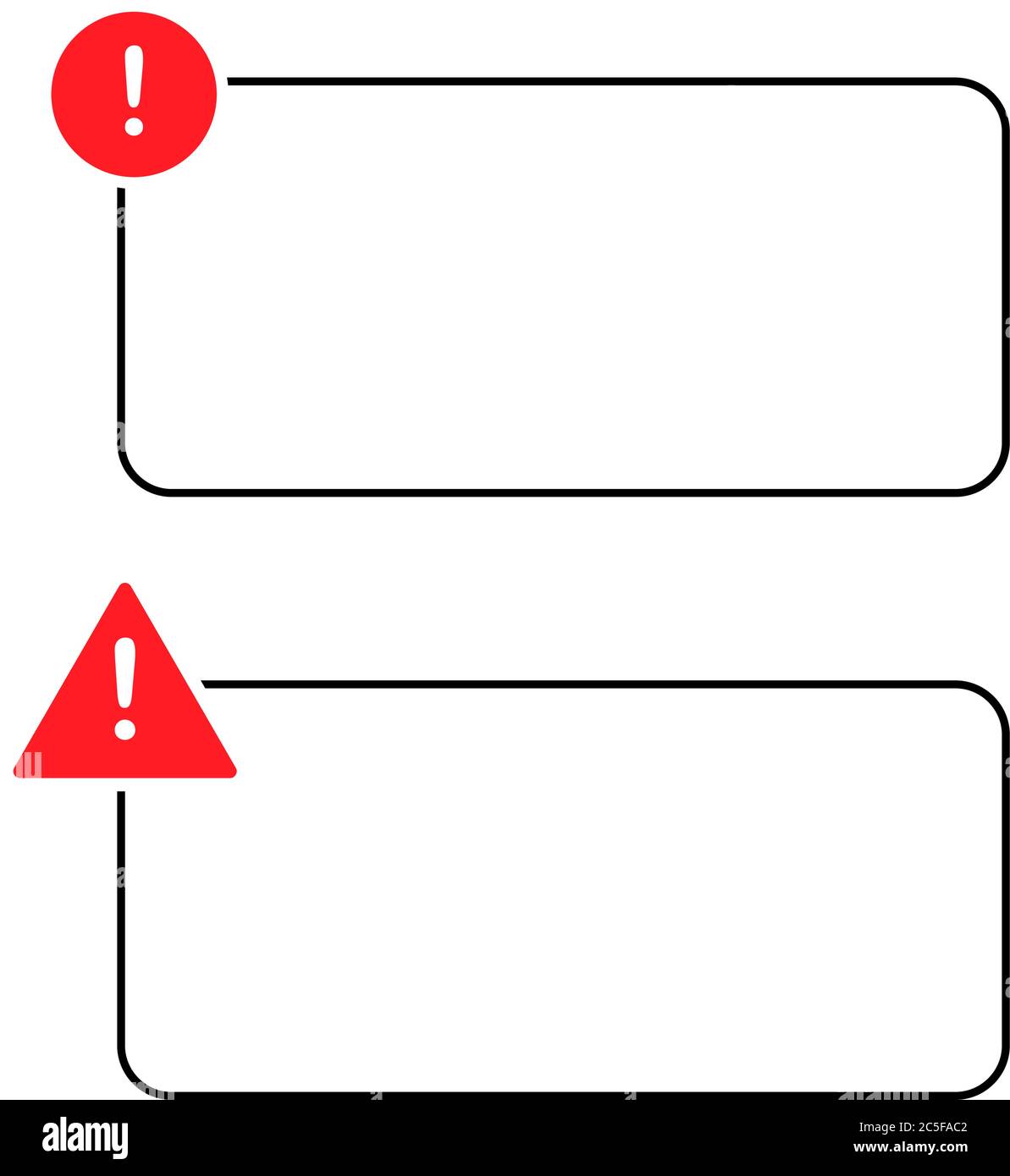 Notification warning message icon set. Red sign with caution mark ...