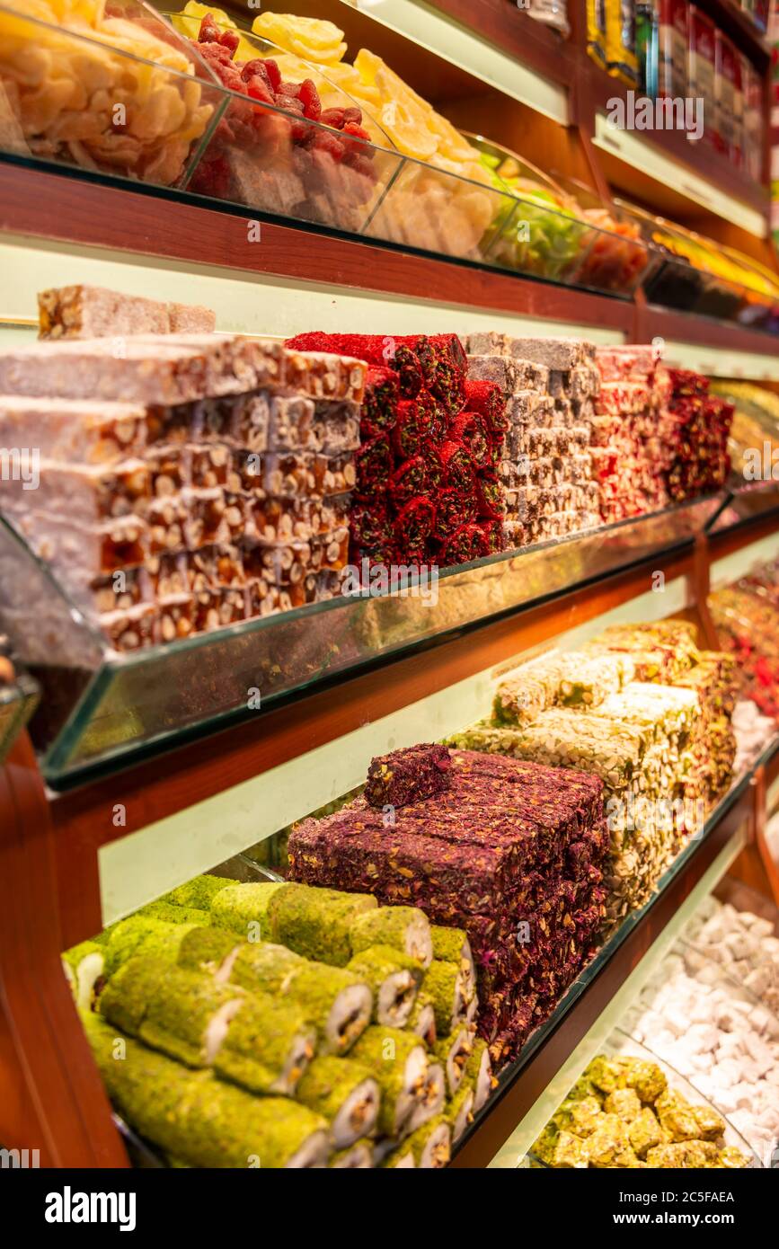 Turkish Delight, Turkish sweets, specialties at a market stand, Grand ...