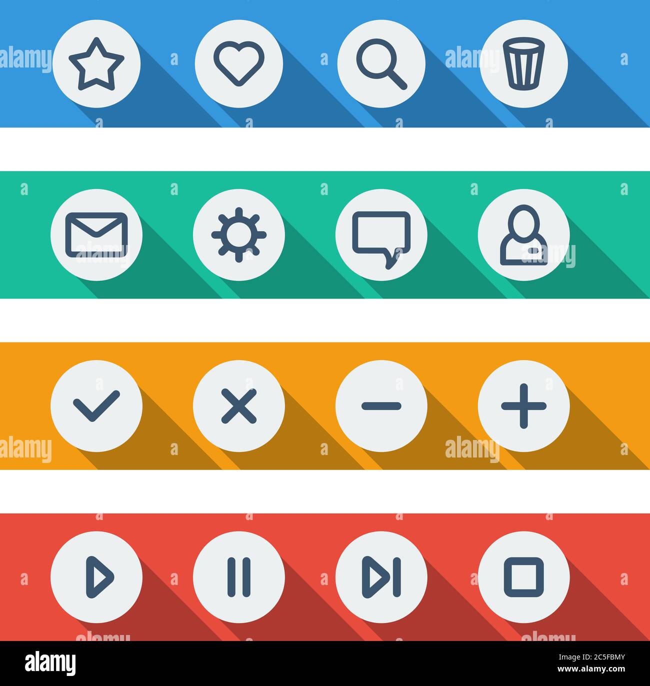 Flat UI design elements - set of basic web icons on colorful bars ...