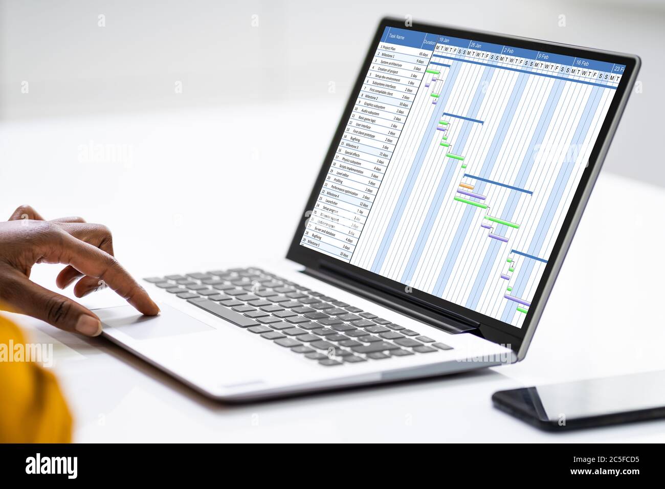 Gantt Chart Planner List Or Schedule In Office Stock Photo - Alamy