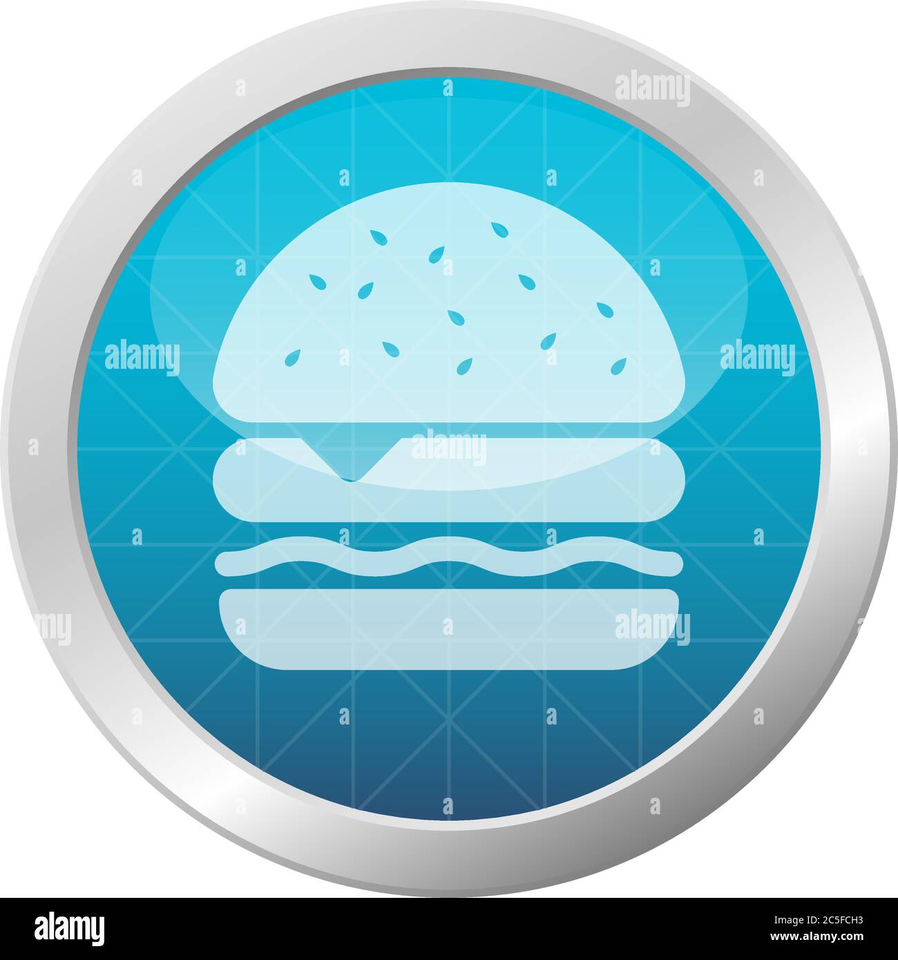 Hamburger icon white burger with bun vector illustration on round shiny ...