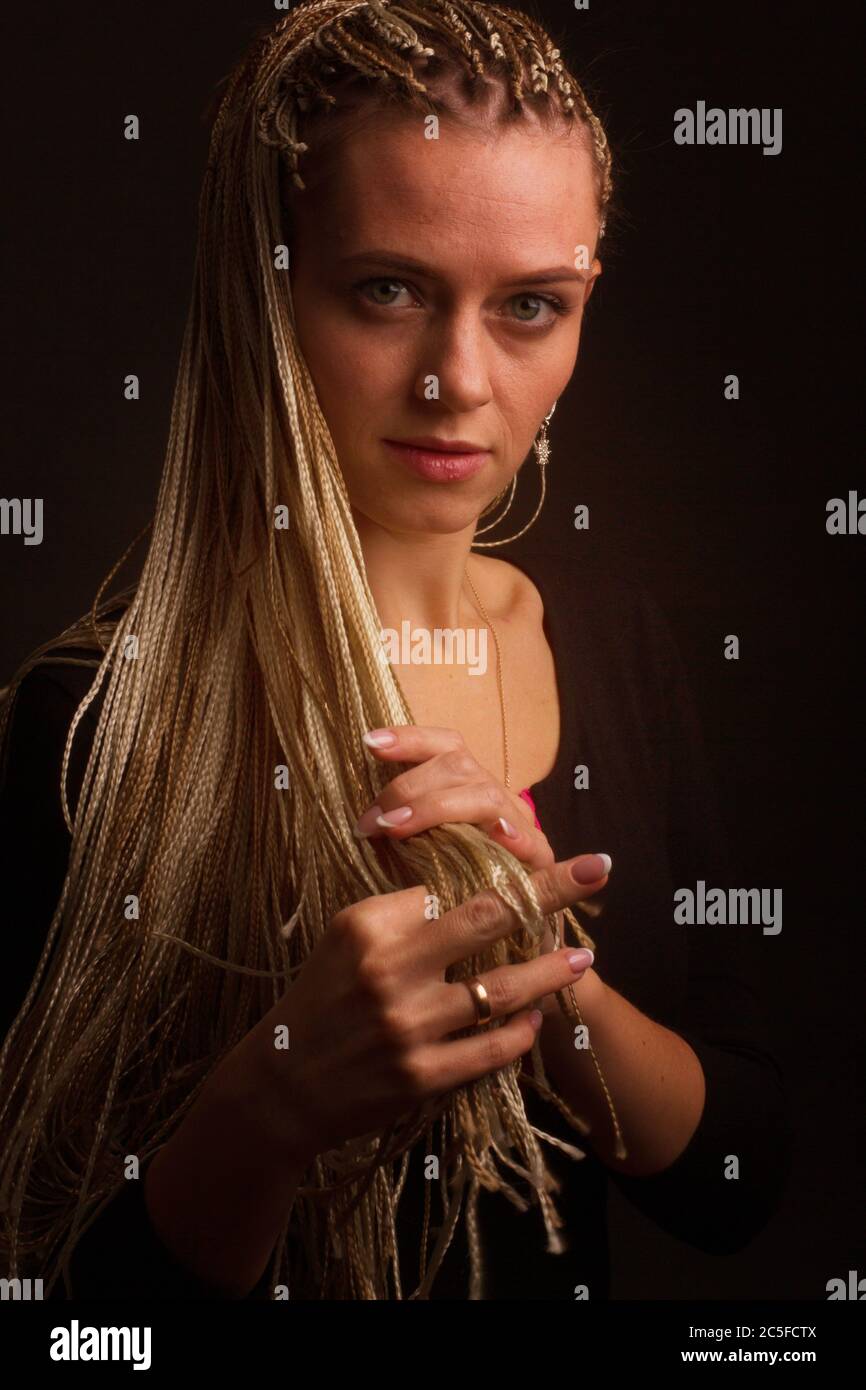 Hairstyle pigtail woman hi-res stock photography and images - Alamy