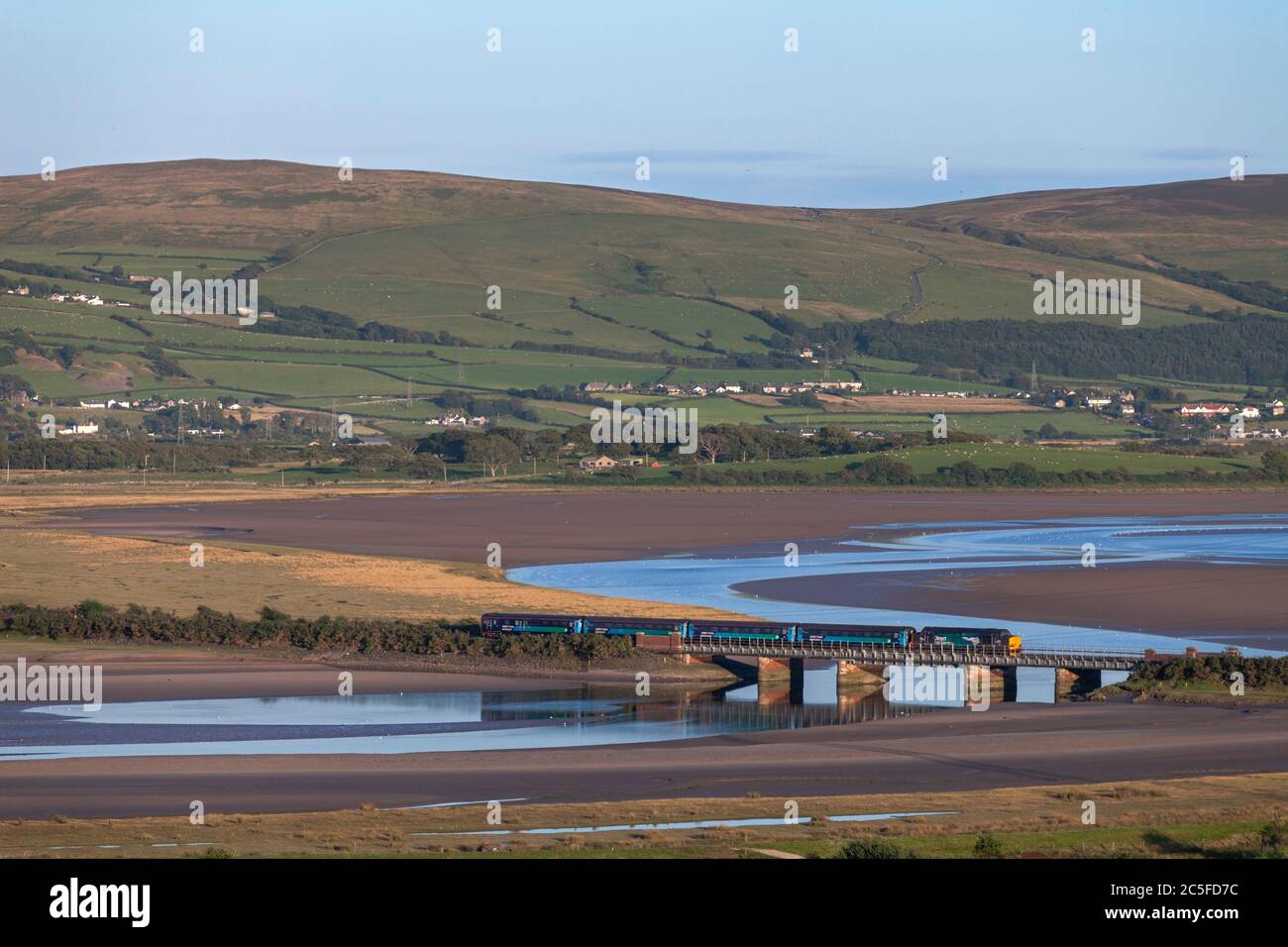 Class 37 locomotive crossing Duddon Viaduct, Foxfeld, Cumbria on the Cumbrian coast line with ...