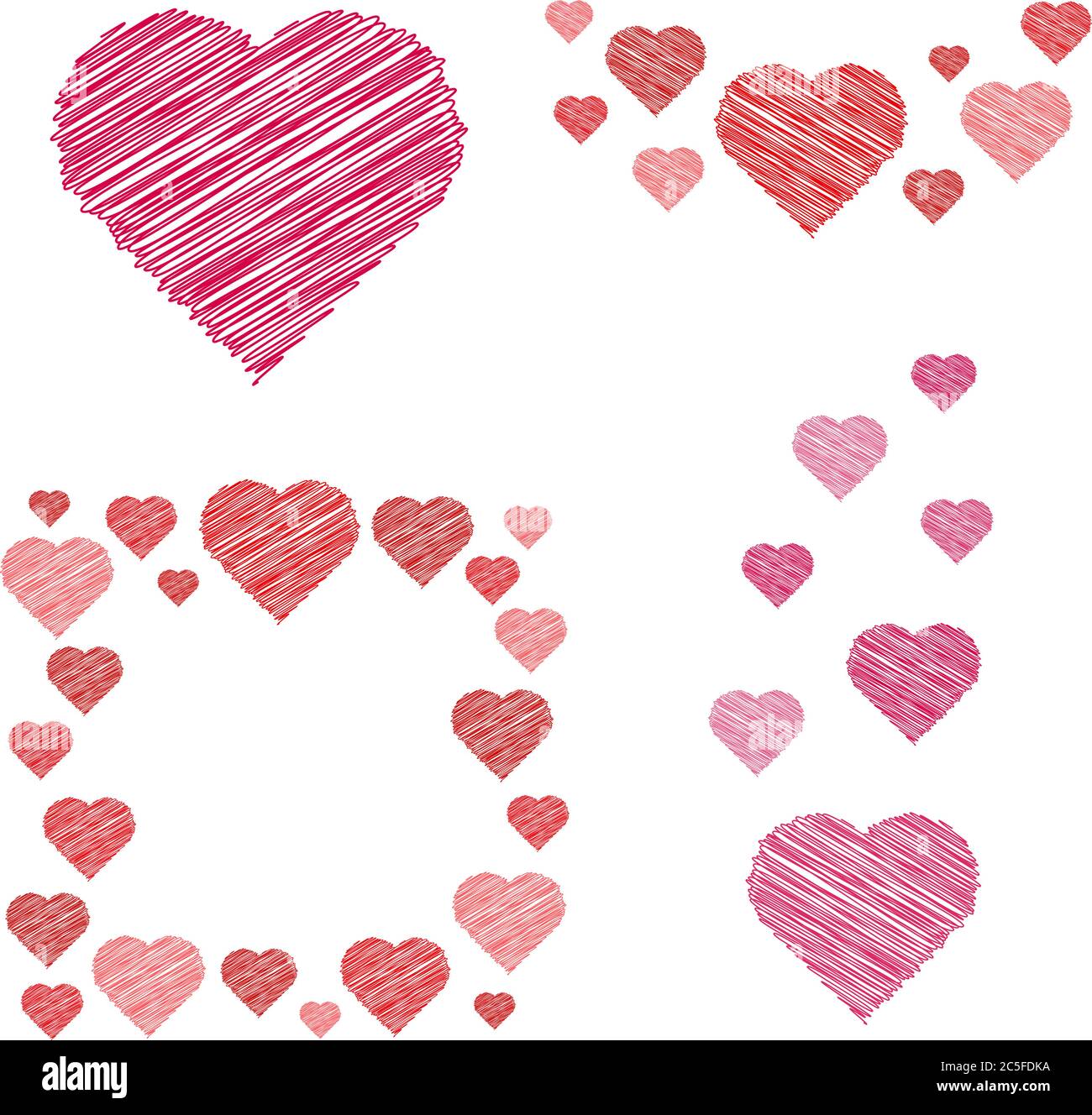 Set of different hearts compositions in sketch style - design elements ...