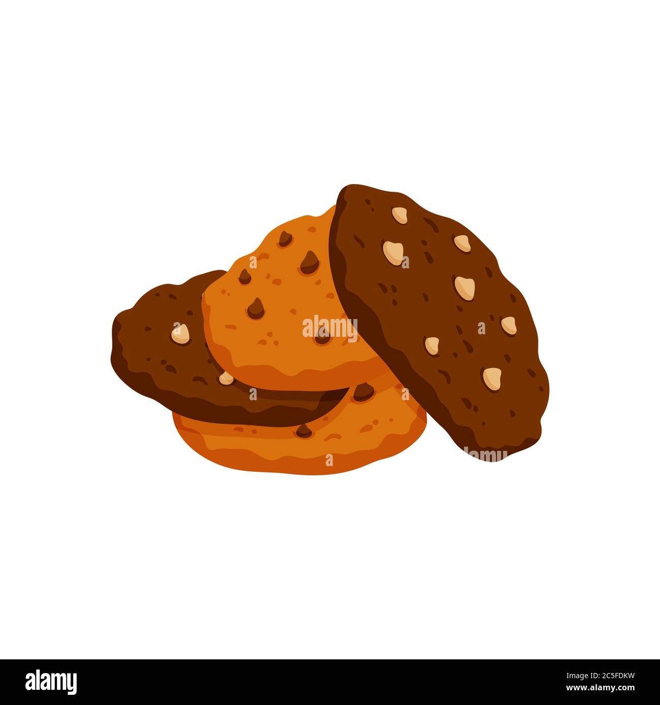 Traditional chocolate chip cookie isolated Illustration. Trendy flat ...