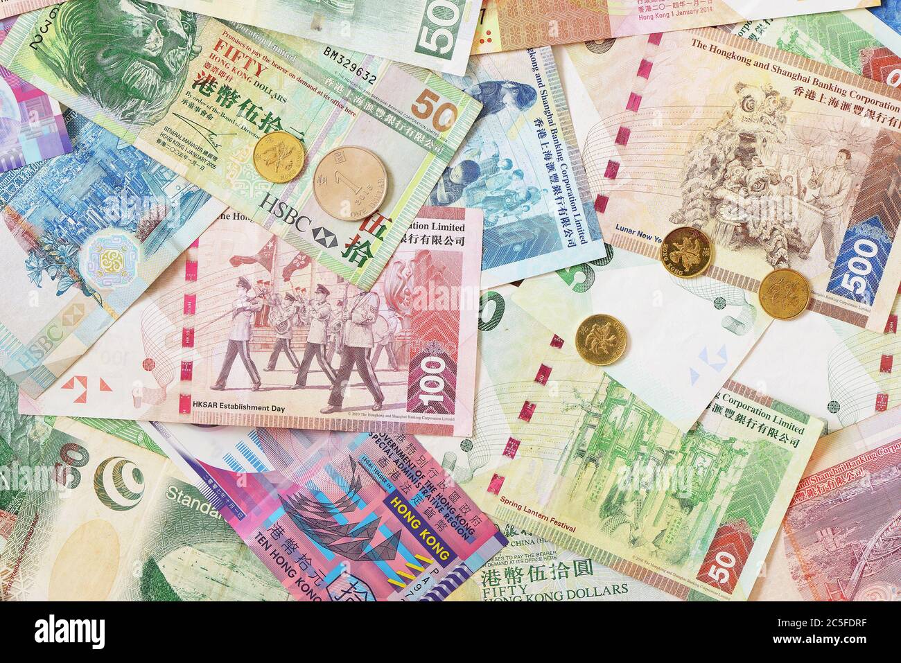 Different Hong Kong money bank notes and coins Stock Photo - Alamy
